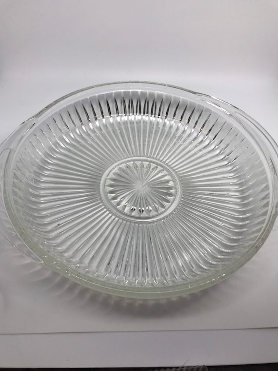 Round Heavy Glass Plate Vertical Cuts Swirl Centre 11 Cake / | Etsy