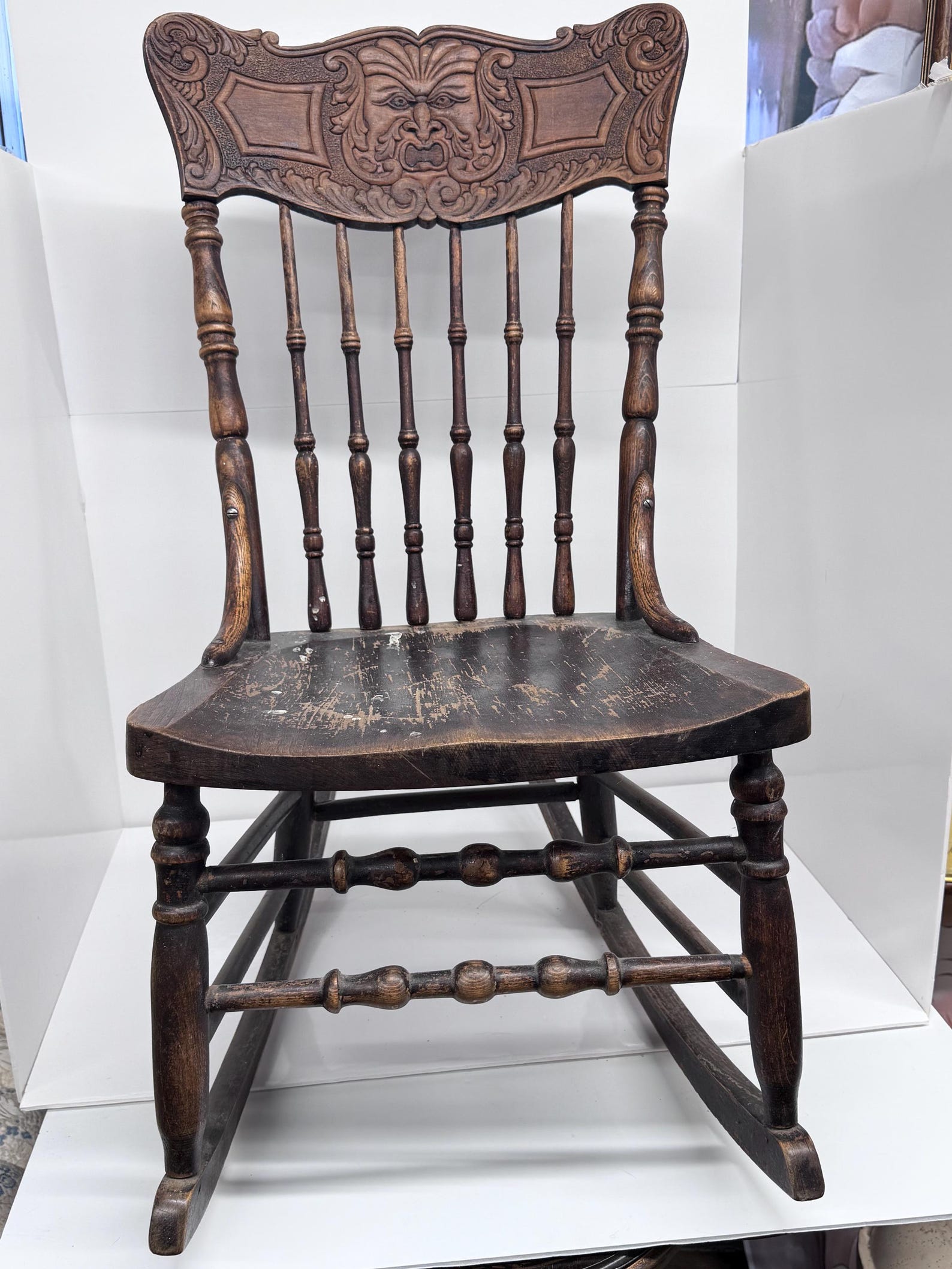 Pressed Back Northwind Rocking Chair Vintage Carved Wood Old Man ...