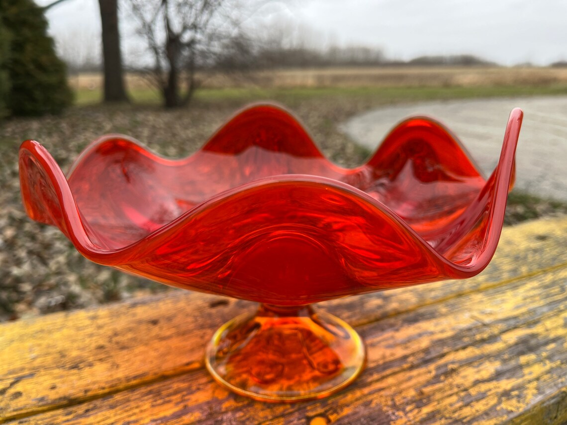 Viking Art Glass Persimmon Centerpiece Fruit Bowl Amberina - Etsy Canada