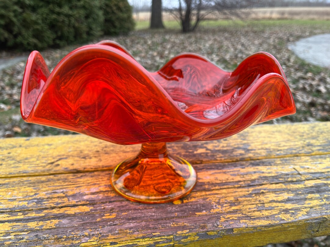 Viking Art Glass Persimmon Centerpiece Fruit Bowl Amberina Ombre Art ...