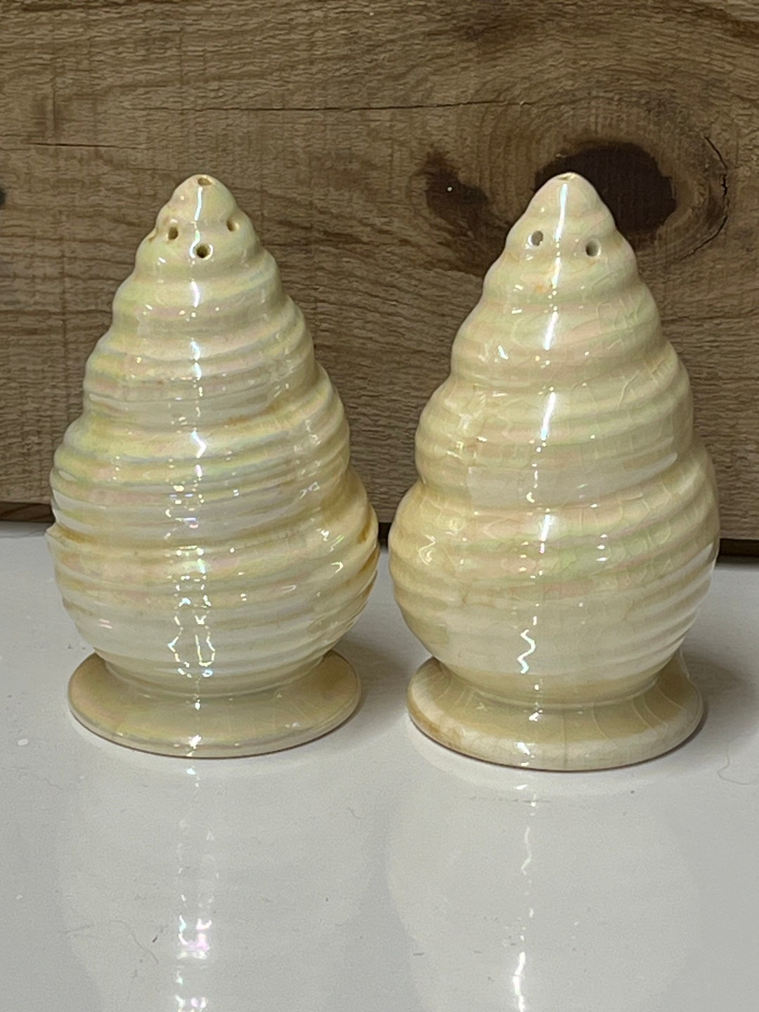 Salt Pepper Shaker Shell Shaker Made in England Vintage Iridescent ...