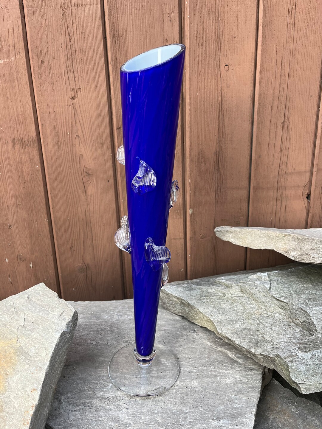 Vase Art Glass Sculpted Cases Vase Hand Blown Handmade Vintage Table ...