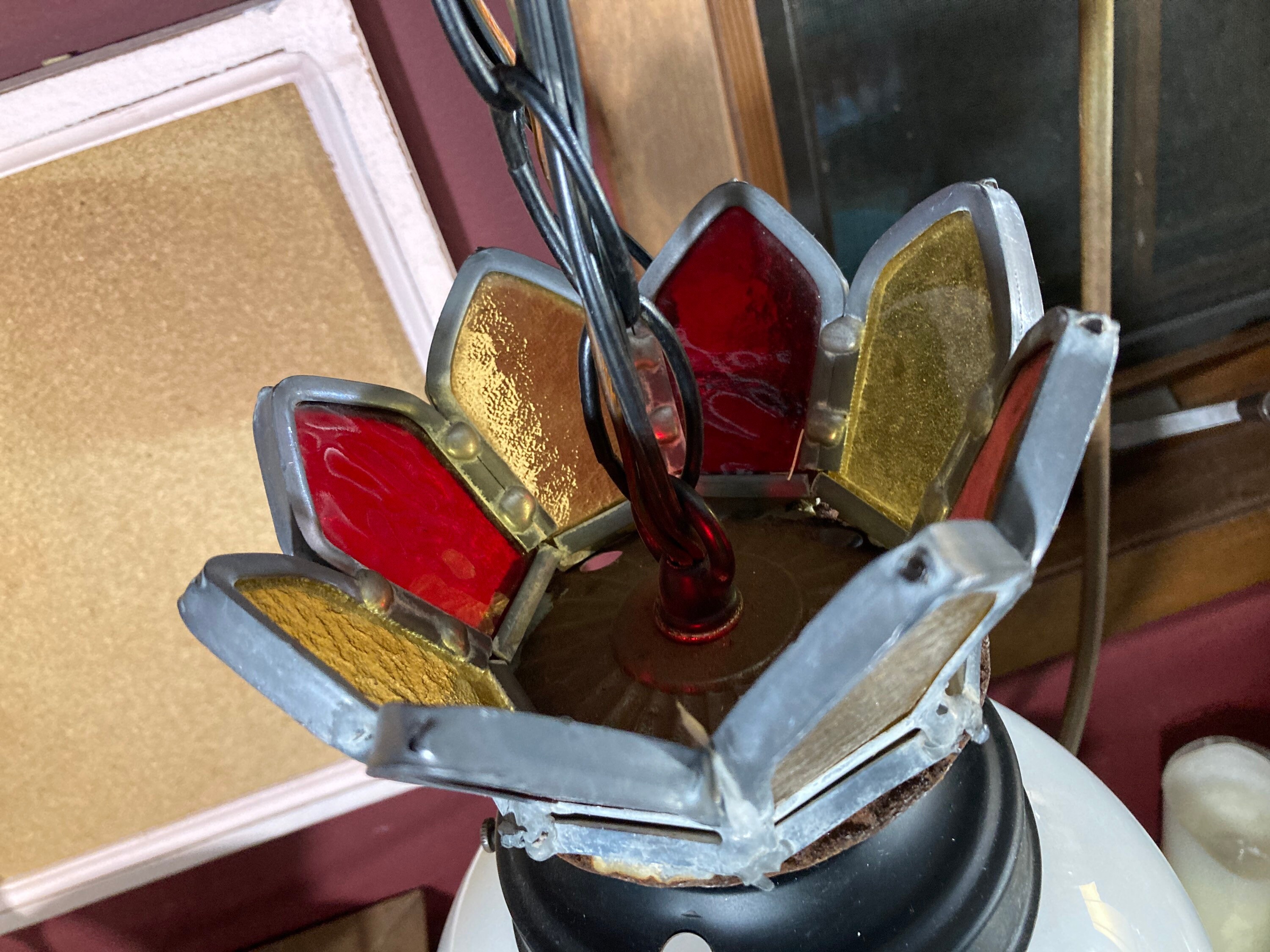 Light Fixture Stained Glass Crown Milk Glass Boho Retro - Etsy