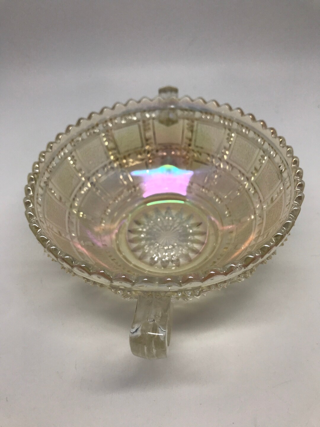 Imperial Glass Lenox Carnival Glass Iridized Beaded Block Dish Double ...