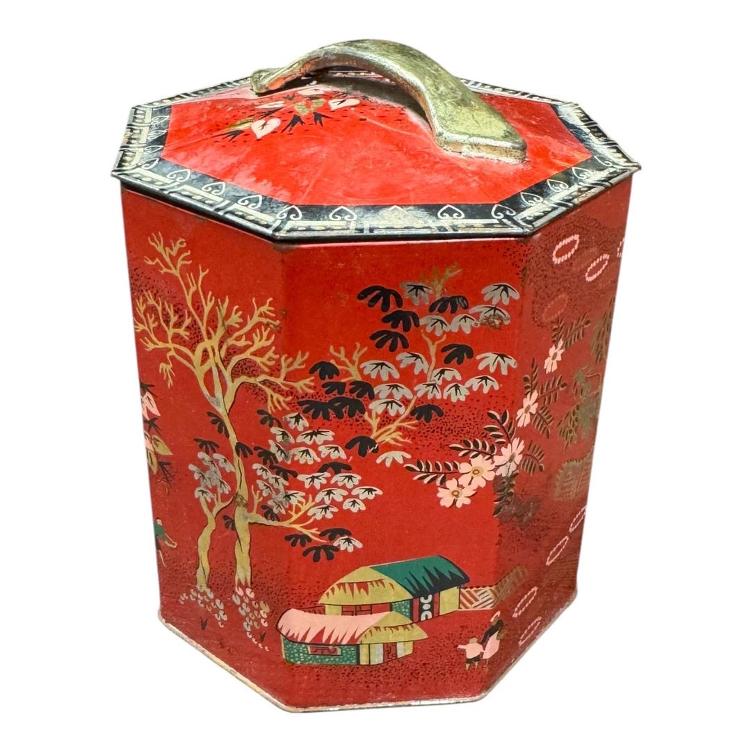Vintage Floral Tea Tin - Octagon Biscuit Tin - Peek England - Etsy