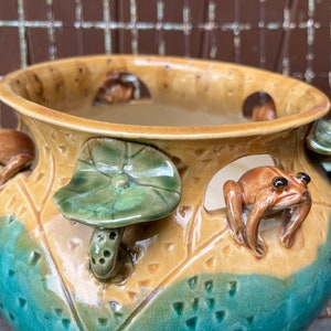 Frog and Toadstool Plant Pot Pottery Jardiniere Pllanter Flower Pot ...