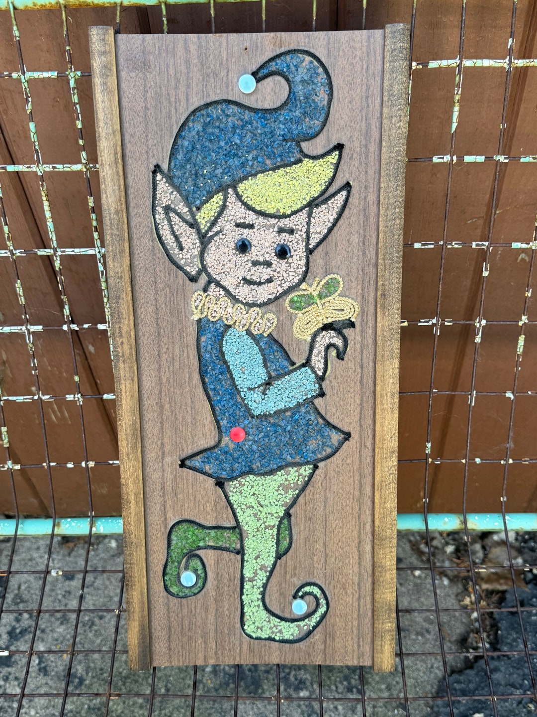 Vintage Mid-century Modern Pebble Art: Pixie Elf Wall Panel - Etsy