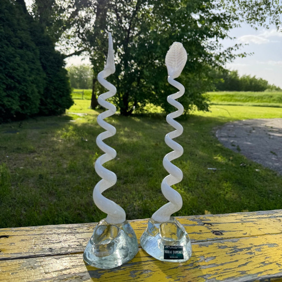 Mihai Topescu Art Glass Candlesticks: Spiral Votive Candle Holders ...