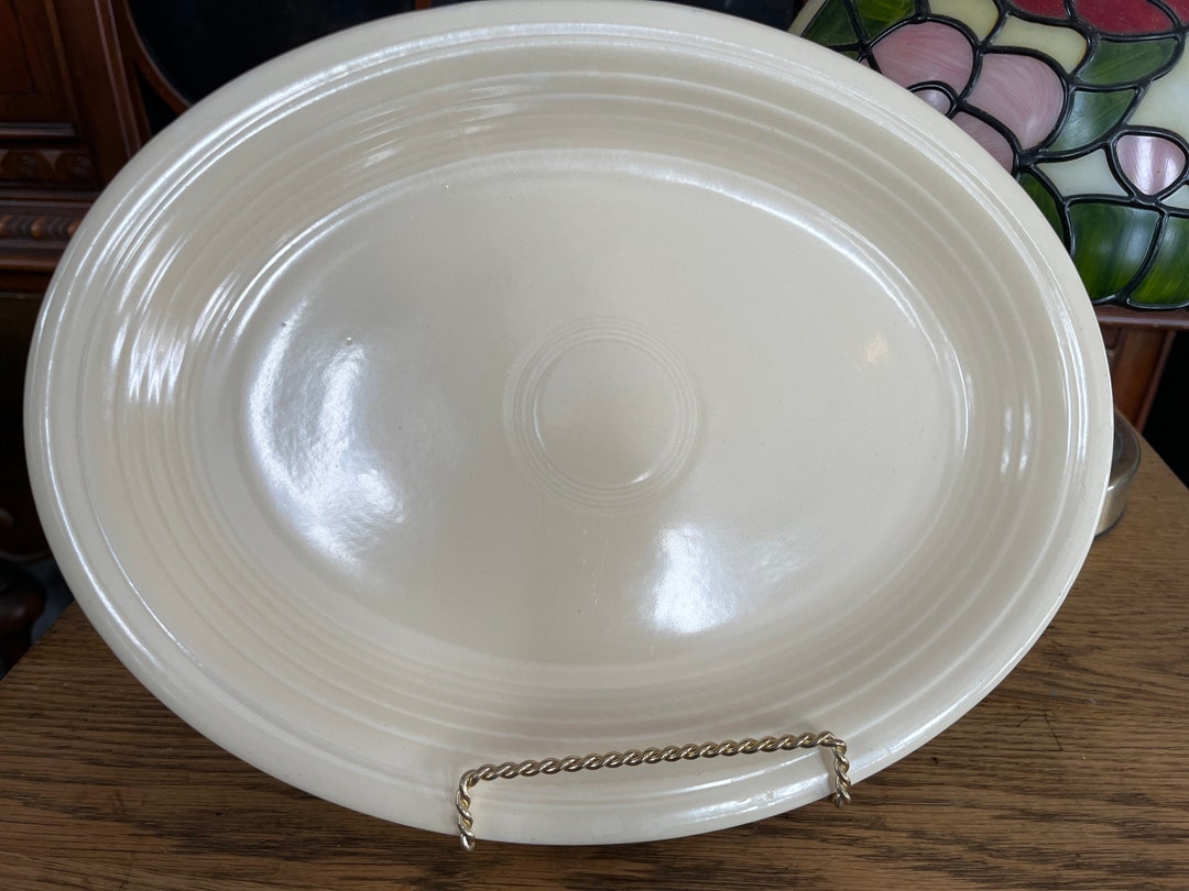 Old Fiesta Ware Platter Tray Vintage Antique Ivory Pale Yellow Homer ...