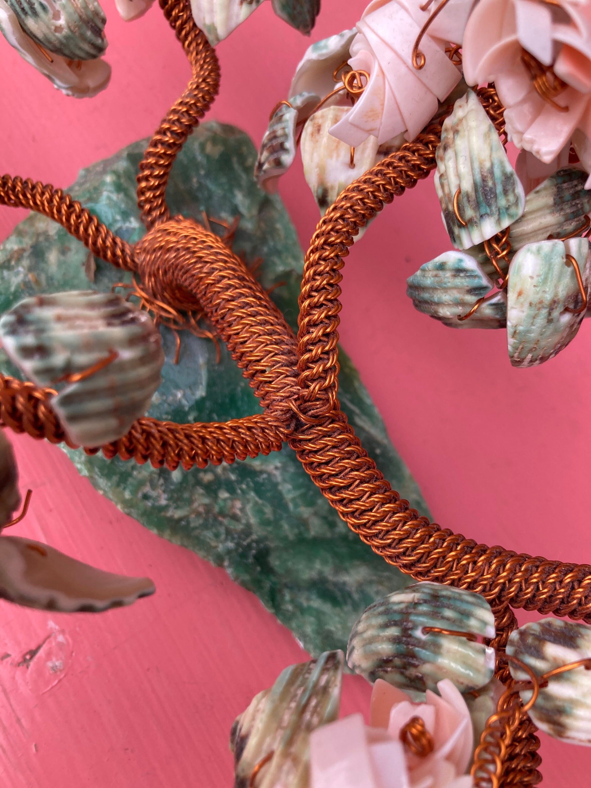 Bonsai TREE SCULPTURE Copper Wire & Shells on a Green Stone - Etsy