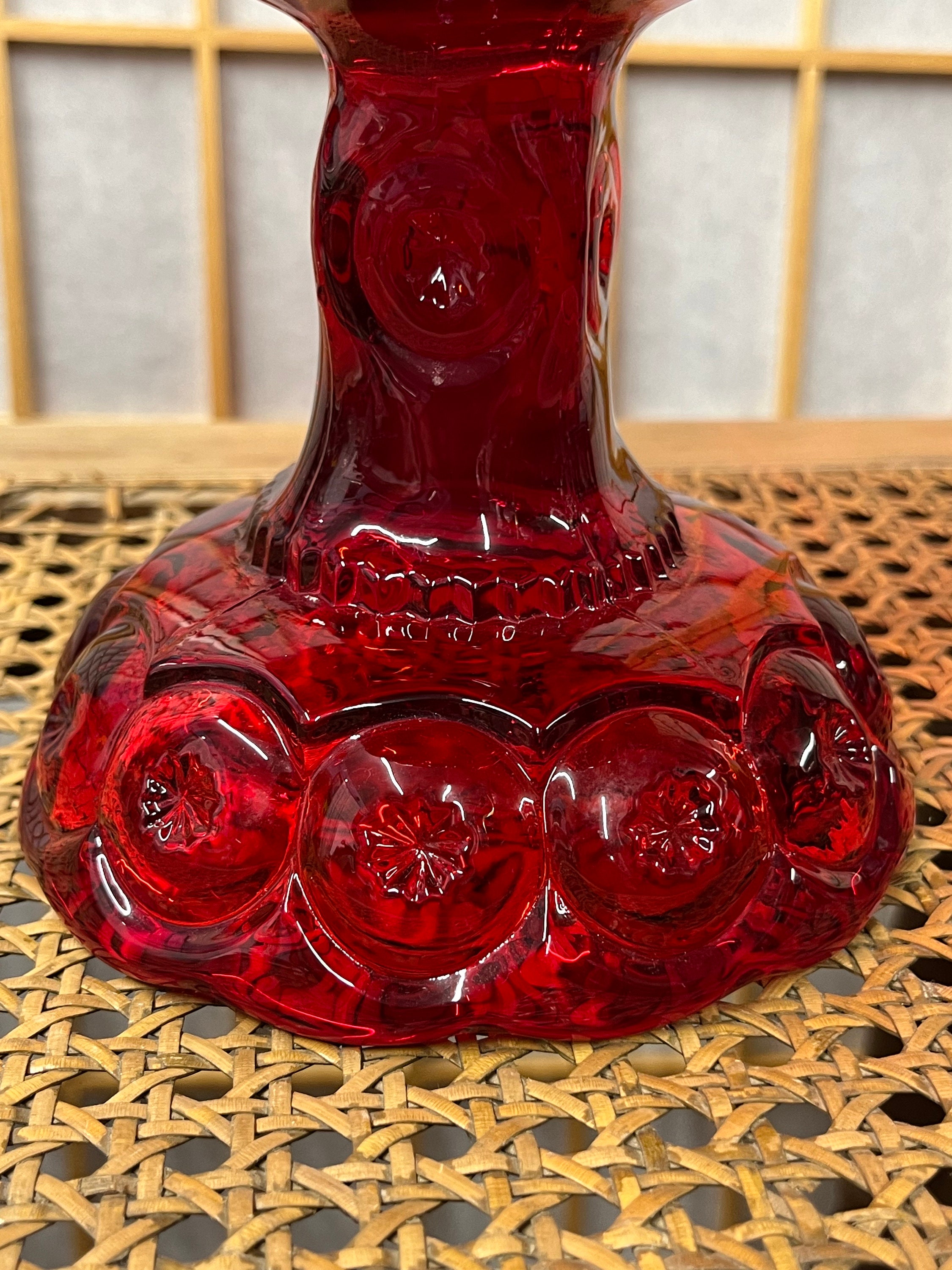 Vintage L.E. Smith Red Glass Compote Dish: Moon and Stars MCM Decor - Etsy