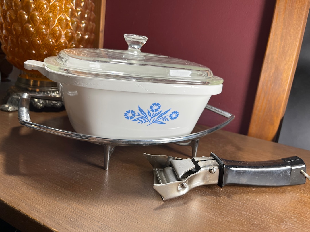 Corning Ware 1960 Casserole Dish With Chrome Stand Cornflower Blue ...