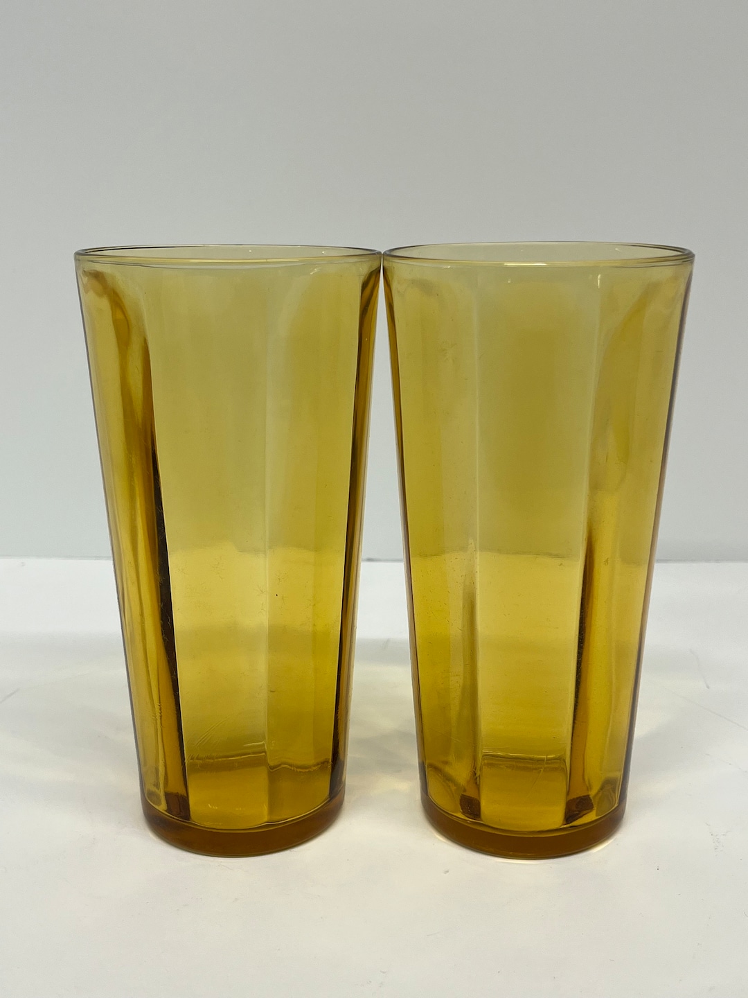 Vintage Indiana Glass Amber Panel Highball Glasses - MCM Barware Set of ...