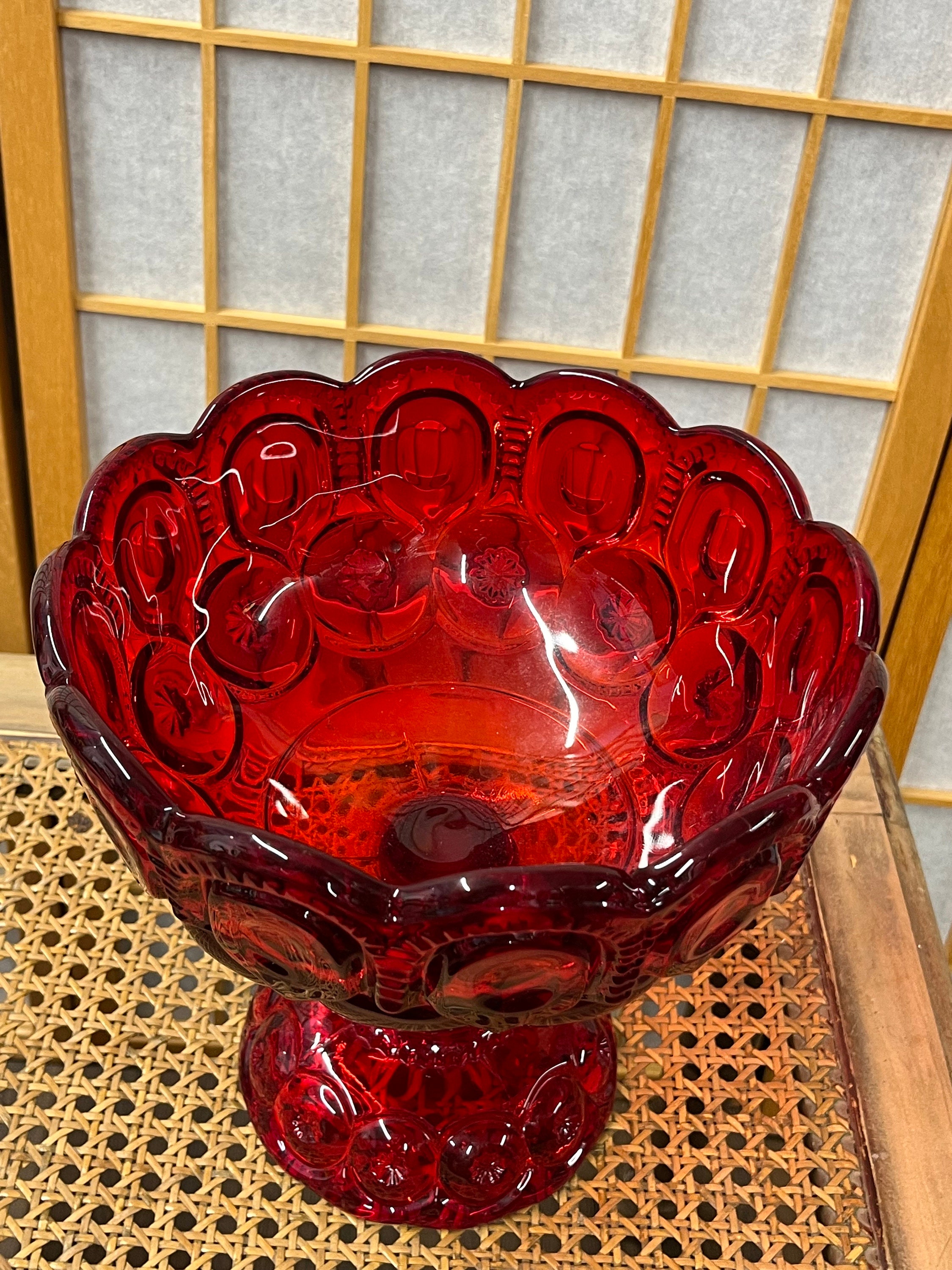 Vintage L.E. Smith Red Glass Compote Dish: Moon and Stars MCM Decor - Etsy