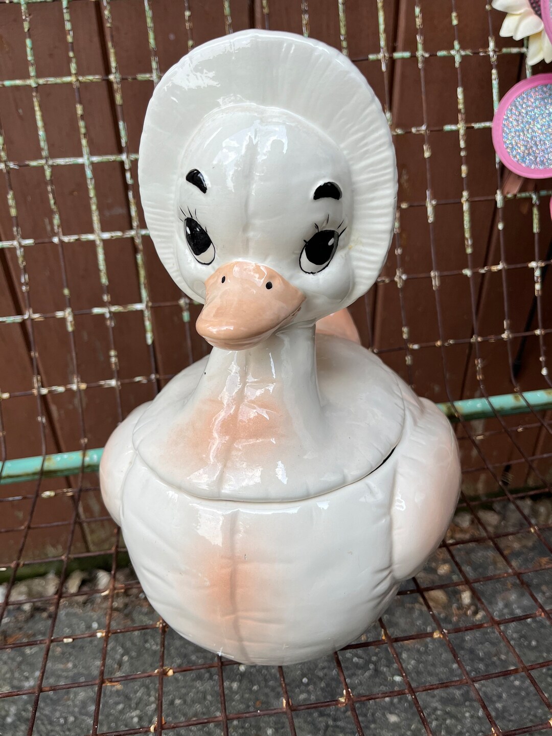 Vintage Mother Goose Cookie Jar: Hand-painted Ceramic Duck With Bonnet ...