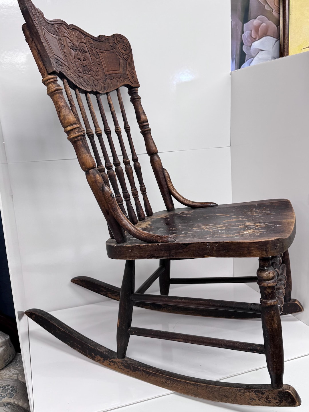 Pressed Back Northwind Rocking Chair Vintage Carved Wood Old Man ...