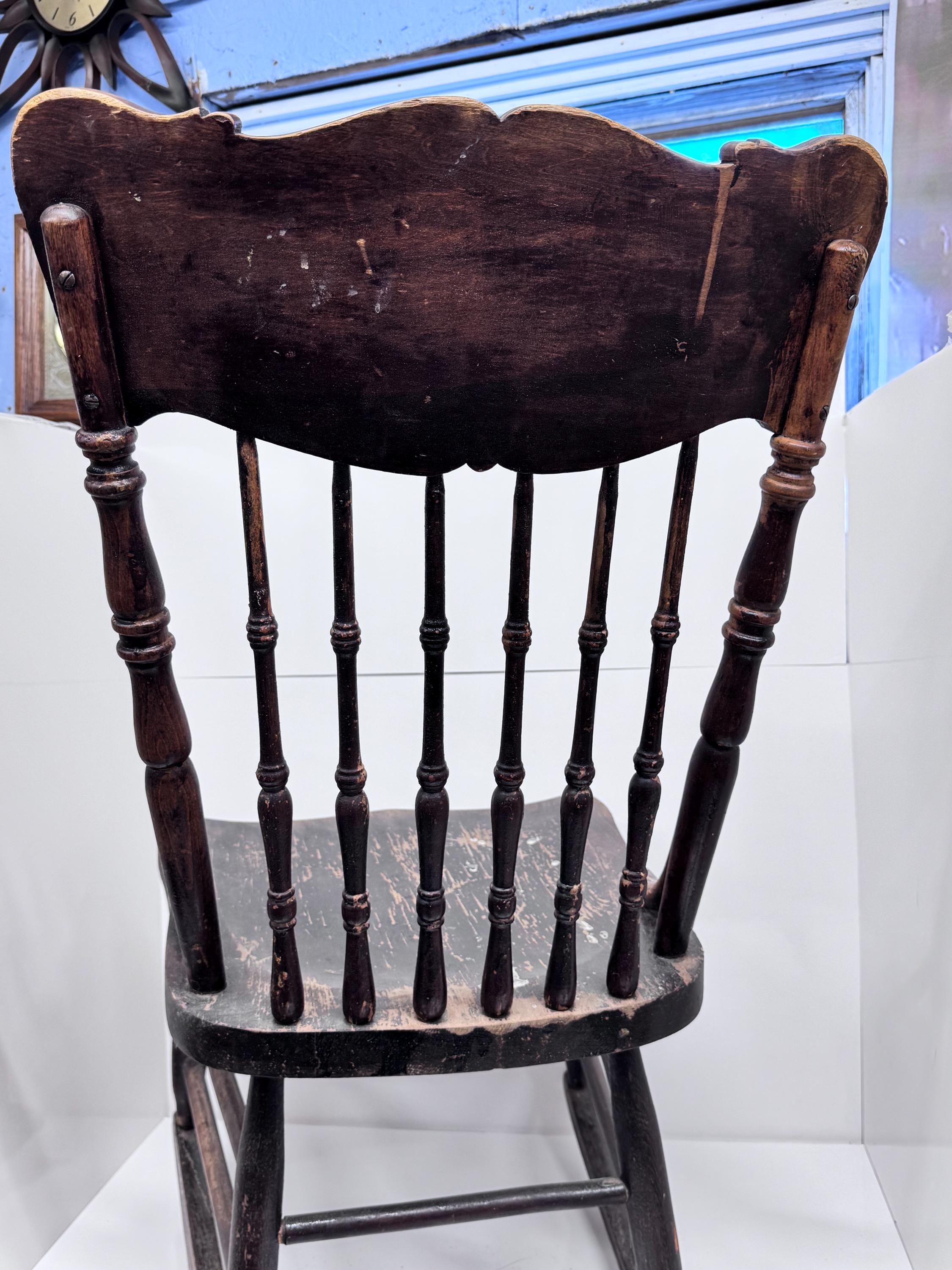 Pressed Back Northwind Rocking Chair Vintage Carved Wood Old Man ...