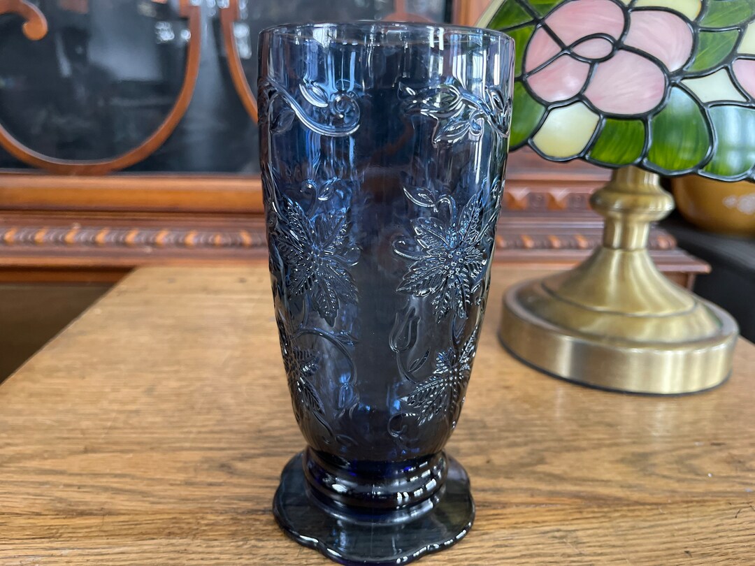 Iced Tea Glass Princess House Sapphire Blue Pressed Glass Fantasia Iced ...