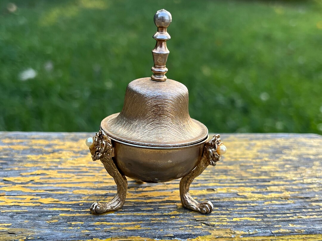Brass Bell Jar Footed Saccharin Holder Ornate Bell Vintage Powder Dish ...