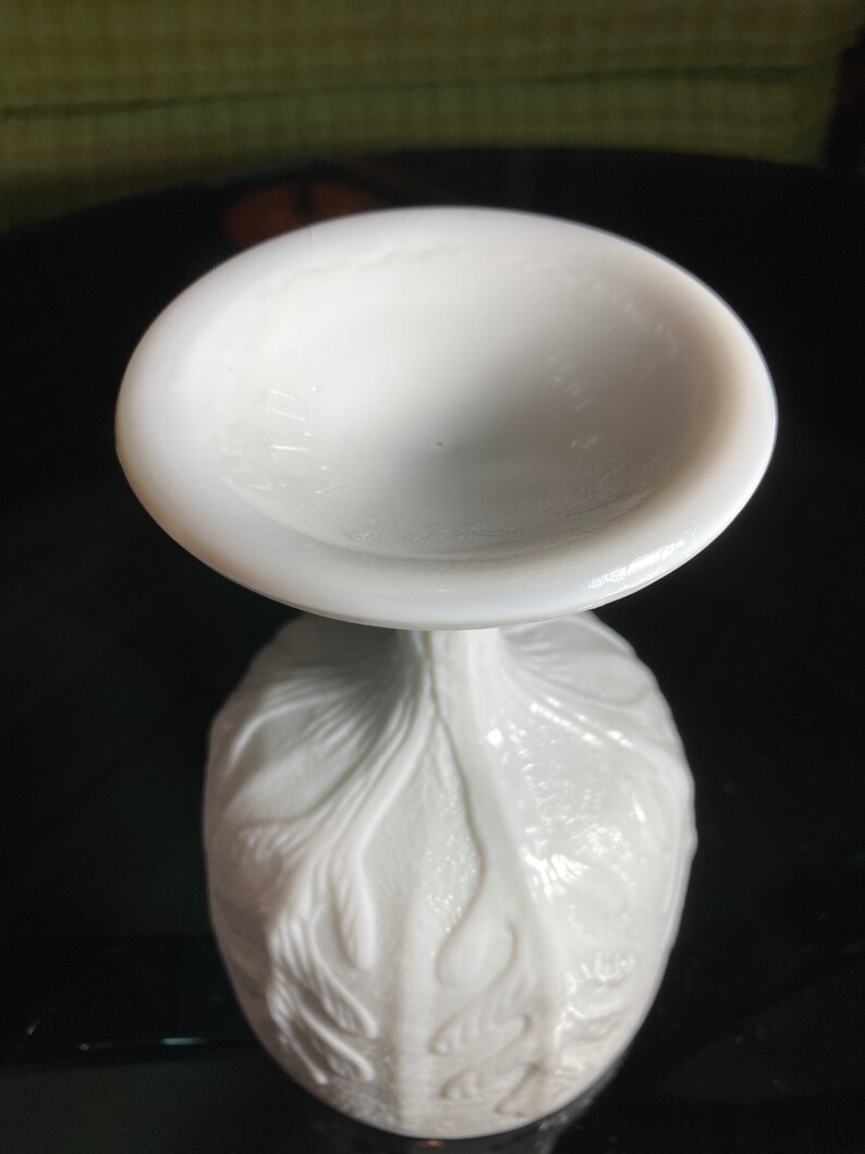 Milk Glass Chalice Goblet Classic Oak Leaf Vintage Wine Glass Stemware ...