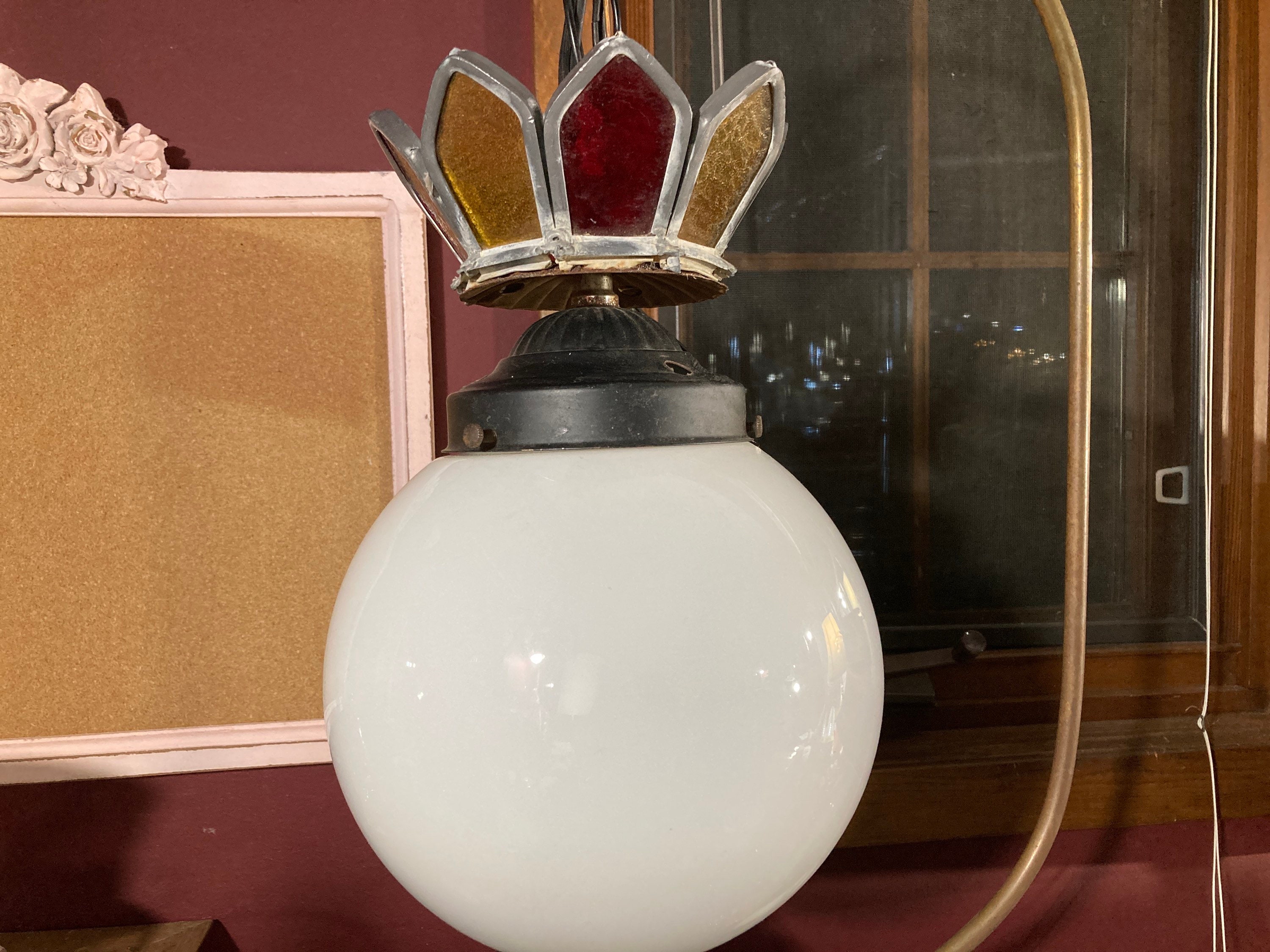 Light Fixture Stained Glass Crown Milk Glass Boho Retro | Etsy