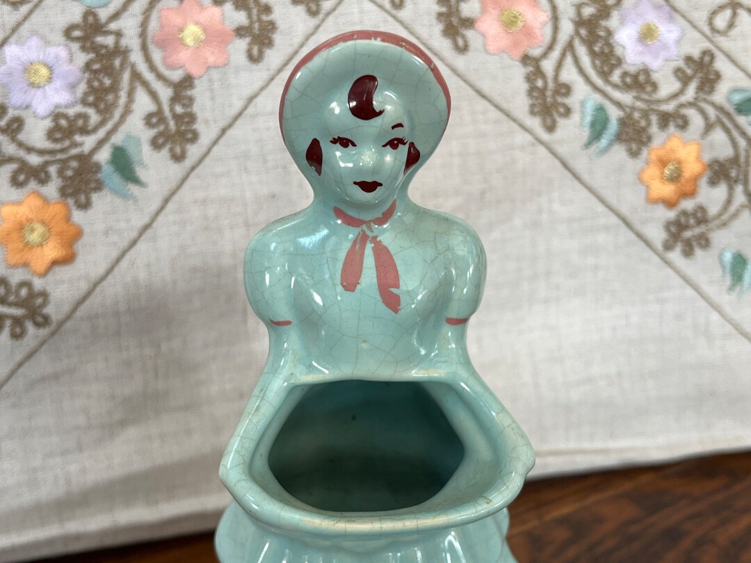 Lady Southern Belle Planter Vase Make up Holder Vintage Pottery Light ...