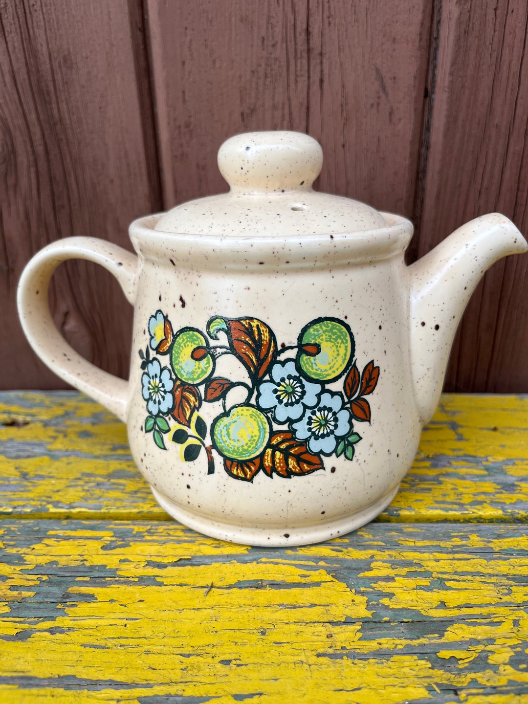 Vintage Sadler Teapot: MCM Green Apple & Blue Floral Kitchen Decor - Etsy