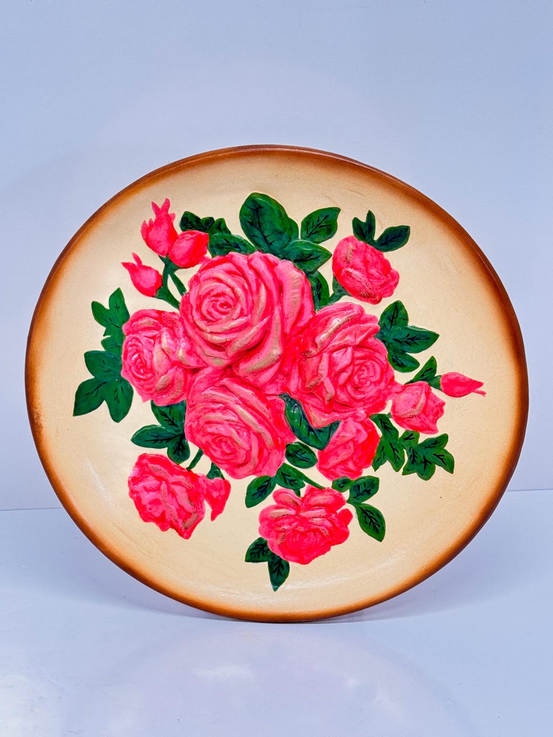 Flower Floral Pink Roses, Chalkware, Wall Hanging, Vintage, Chalk Ware ...