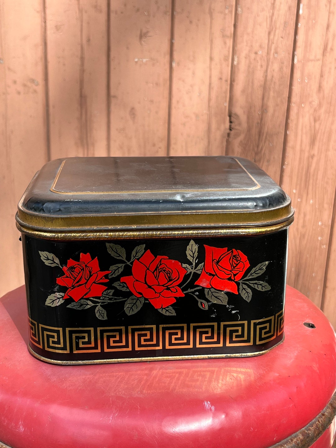 Antique TIN, Tin, Collectible, Vintage, Tea Tin Red Roses Art Deco ...