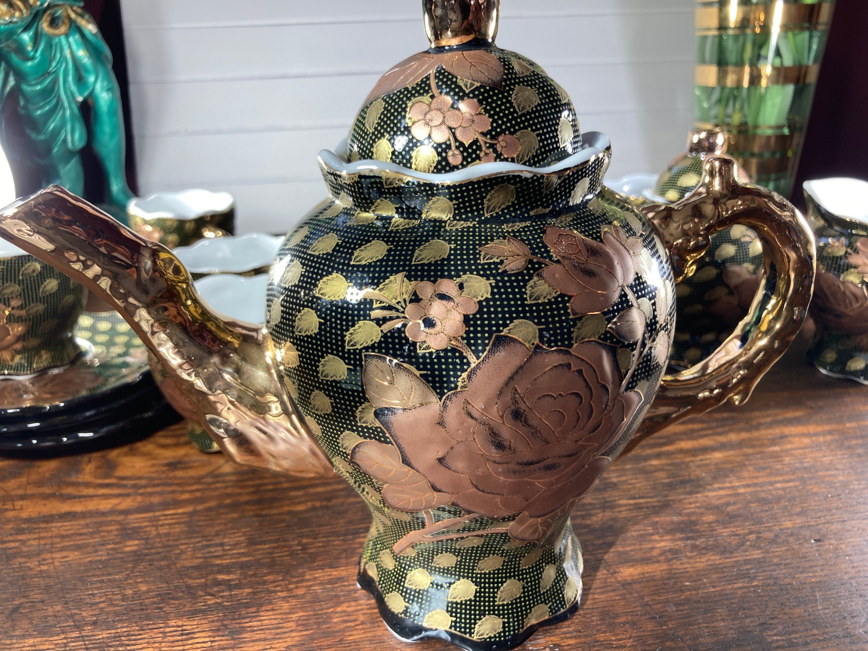 Luxury Tea Set Rose Branch Handle Gold Lustre Tea Pot Tea | Etsy