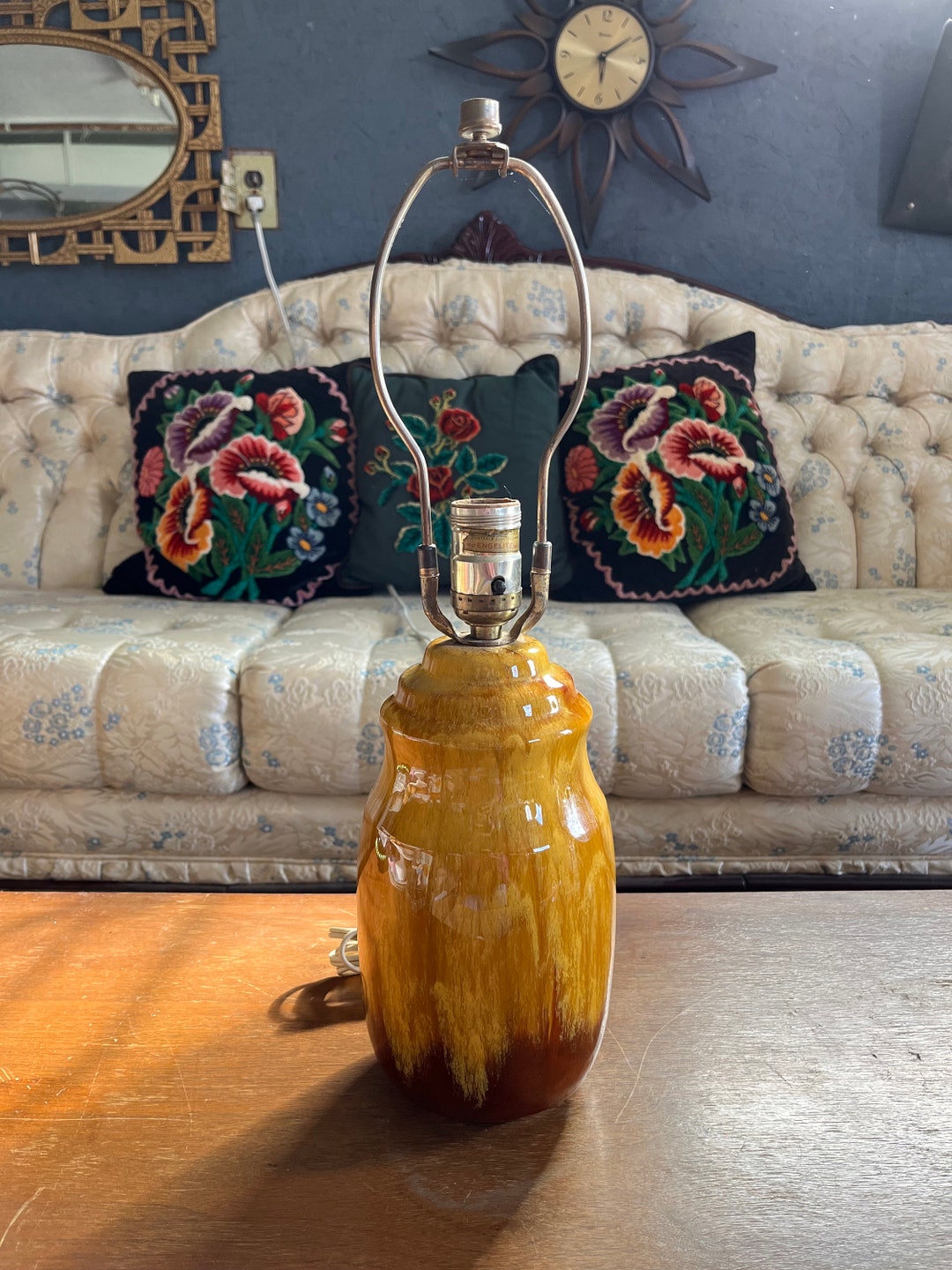 Table Lamp, Mid Century Modern, Harvest Gold Ceramic Glaze BMP Style ...