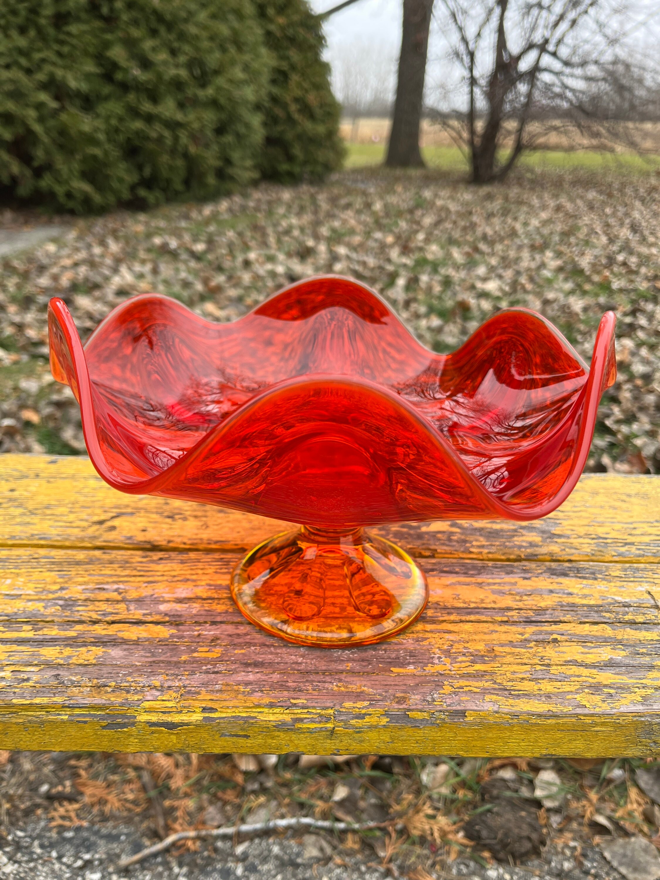 Viking Art Glass Persimmon Centerpiece Fruit Bowl Amberina - Etsy Canada