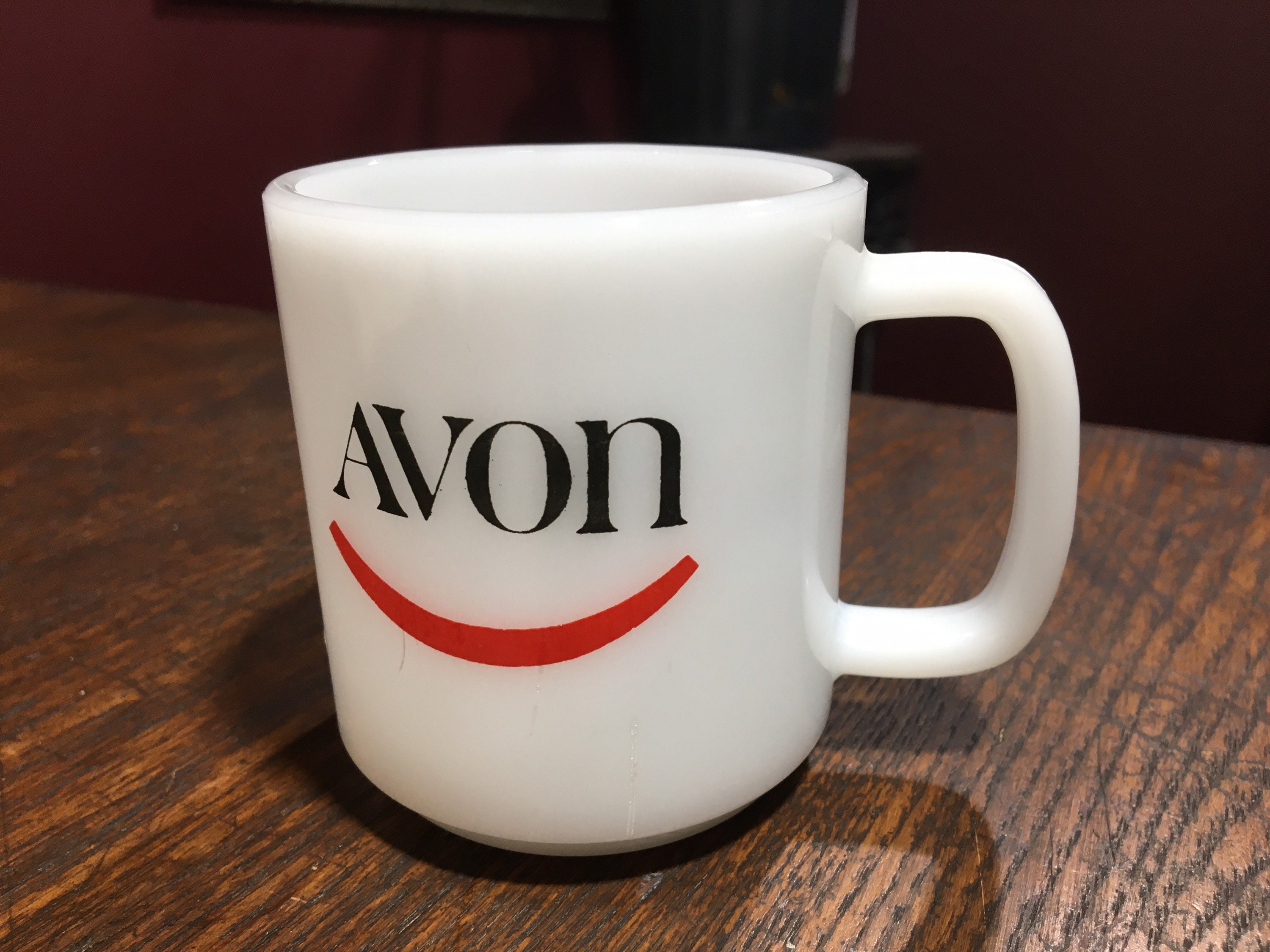 AVON MUG Avon President Club Mug Avon Milk Glass Red Smile | Etsy