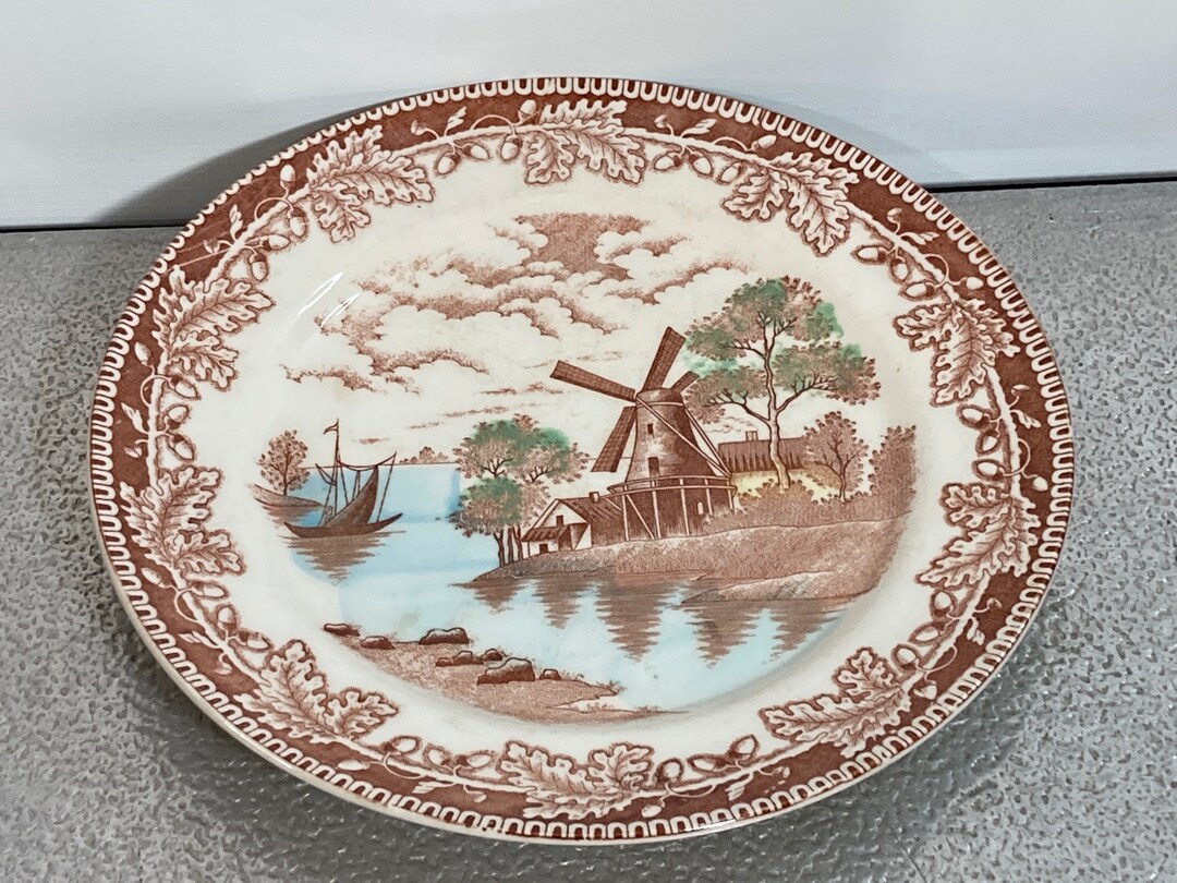 Plate Ironstone Ware Made in Japan Brown Transfer Plate Windmills Ships ...