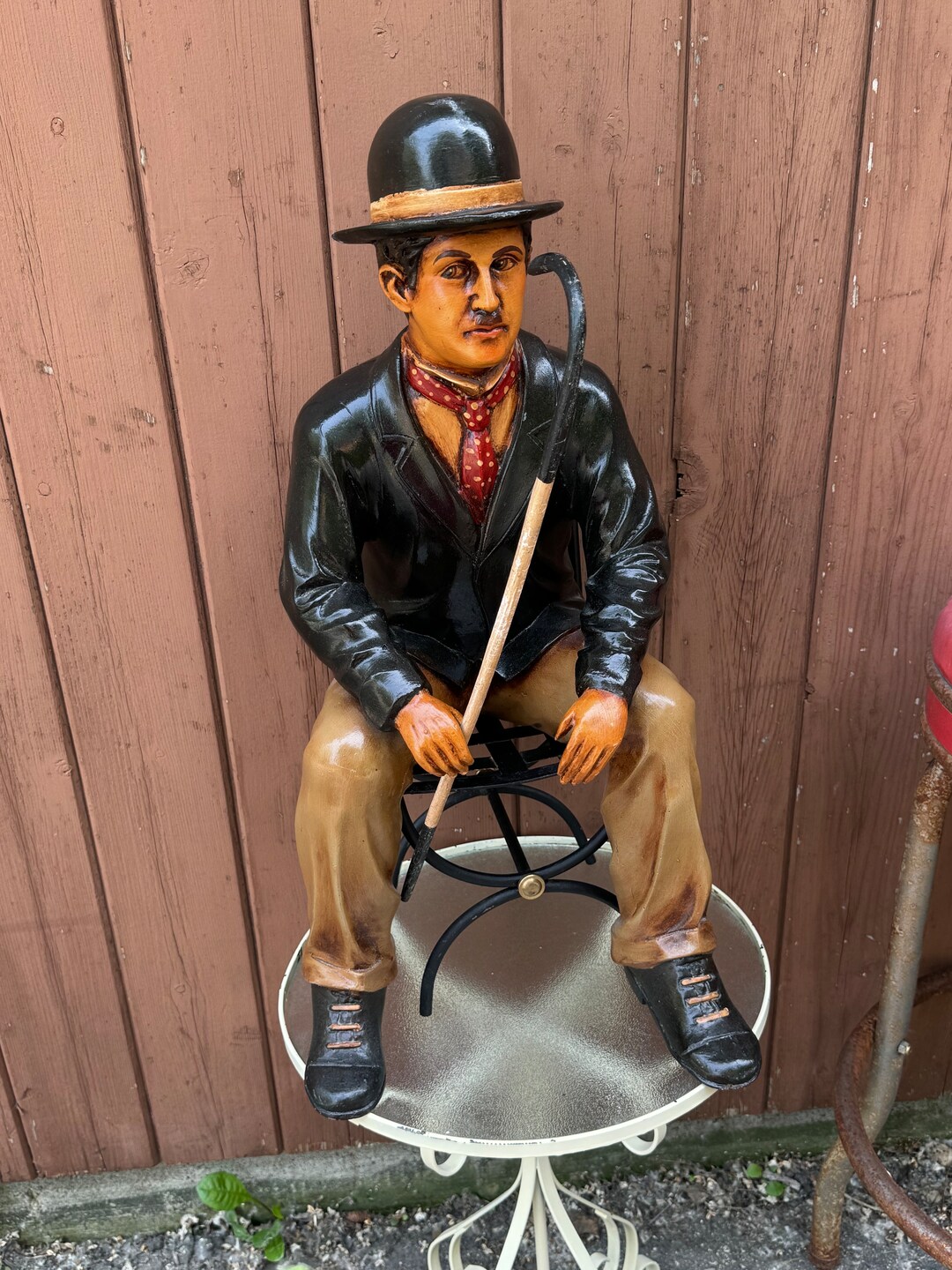 Charlie Chaplin the Cheeky Chappy With Cane on A Metal Chair Large ...