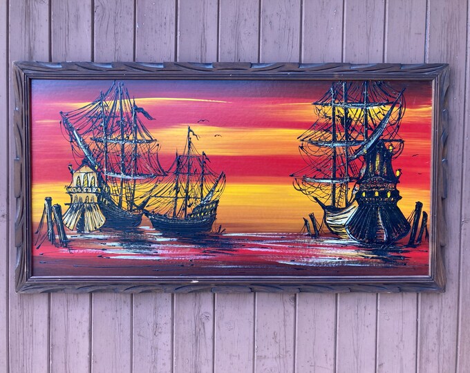 Reserved****art Galleon at Rest, MCM, Drip String Art Original 60s ...