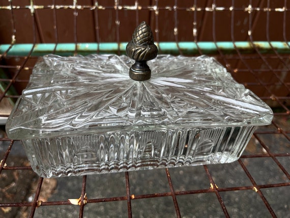 Crystal Glass Box with Lid Acorn Handle Trinket Dish … - Gem