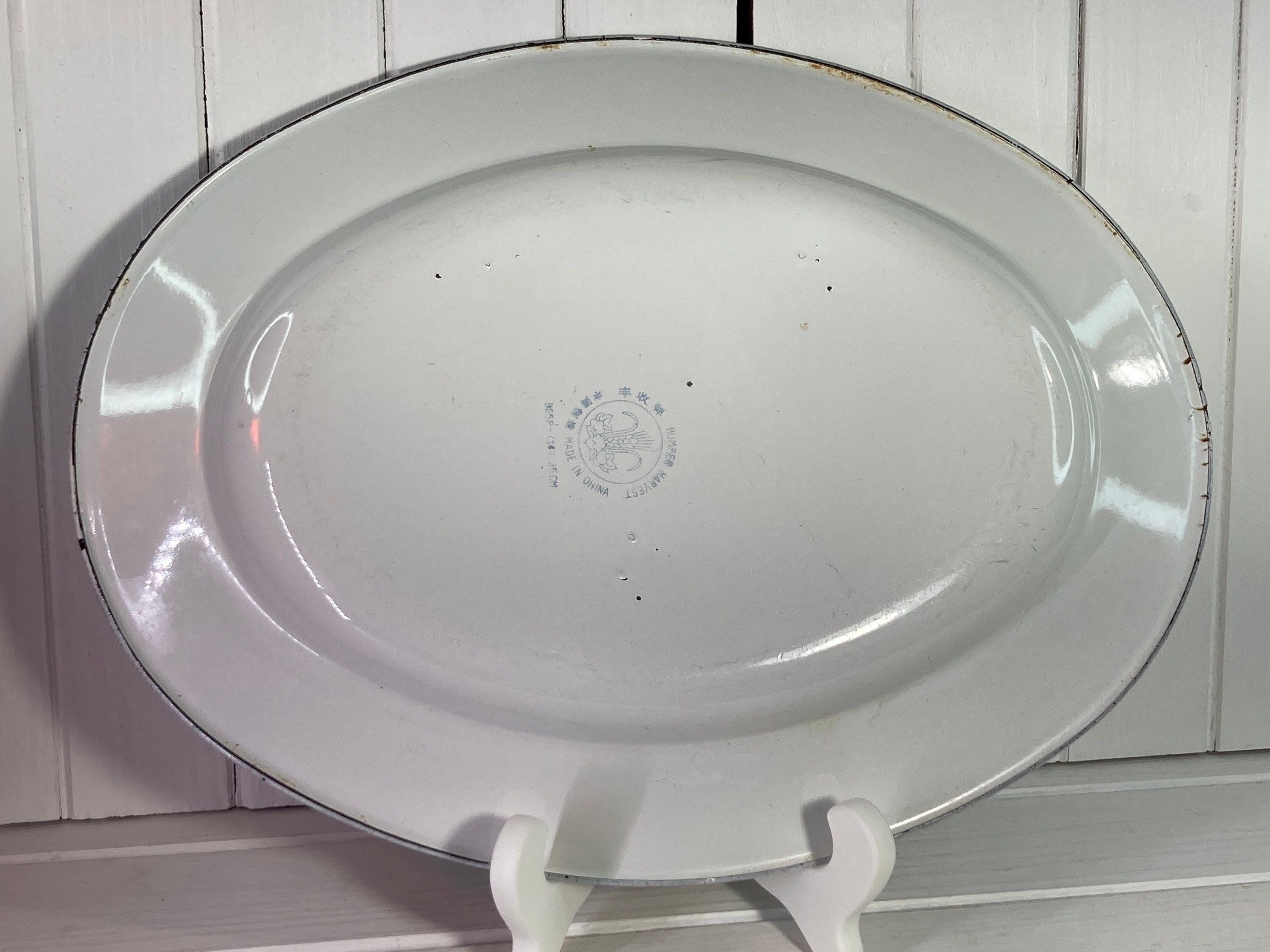 Enamel Tray Oval Bumper Harvest Floral Pattern Made in China Vintage ...