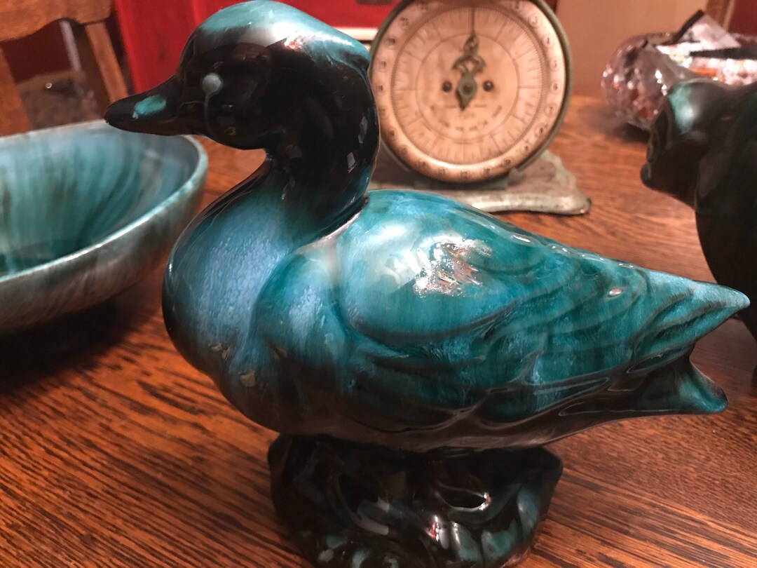 BMP Blue Mountain Pottery Collection Duck Bird Green Black Ceramic ...