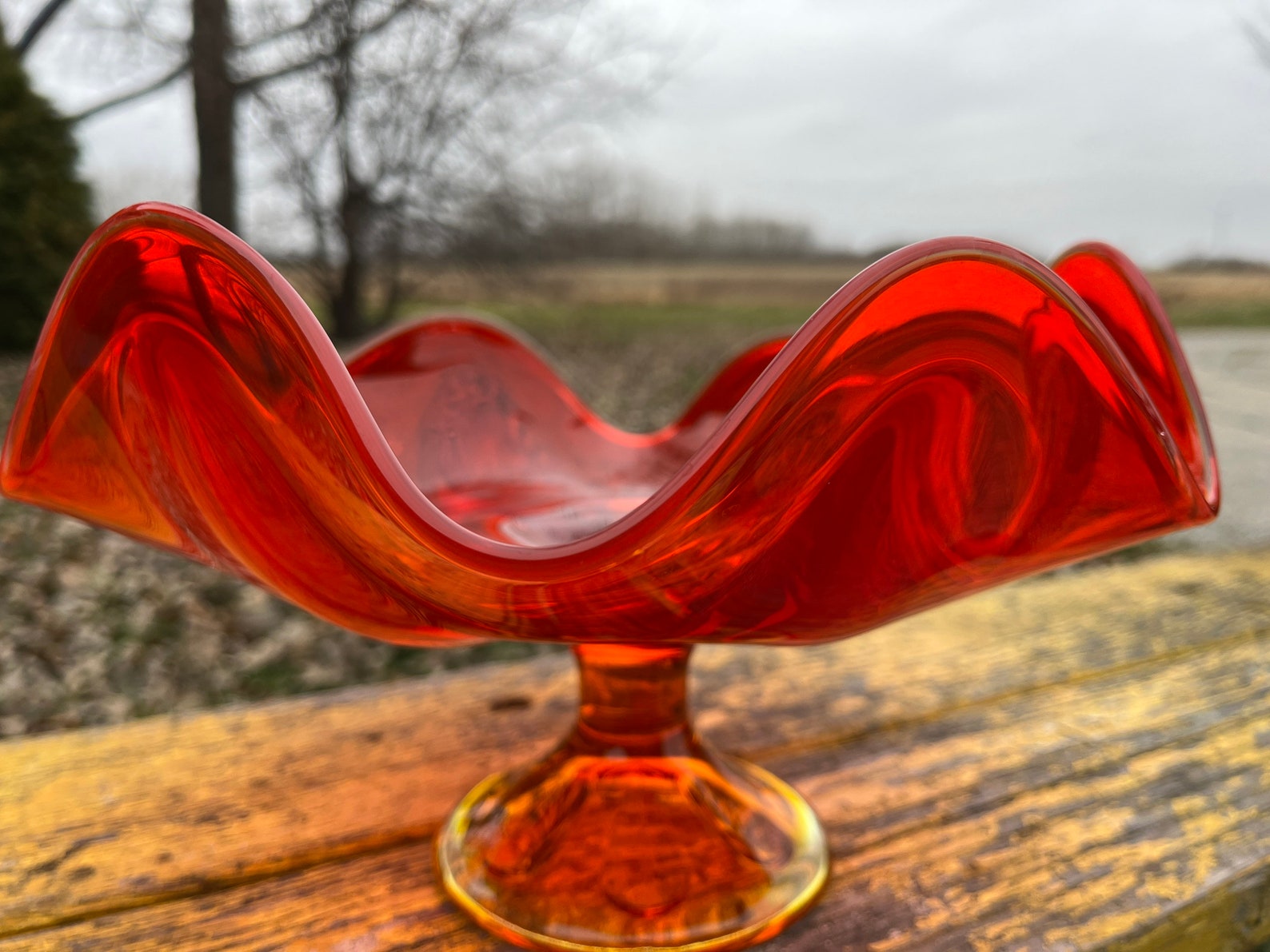 Viking Art Glass Persimmon Centerpiece Fruit Bowl Amberina - Etsy Canada