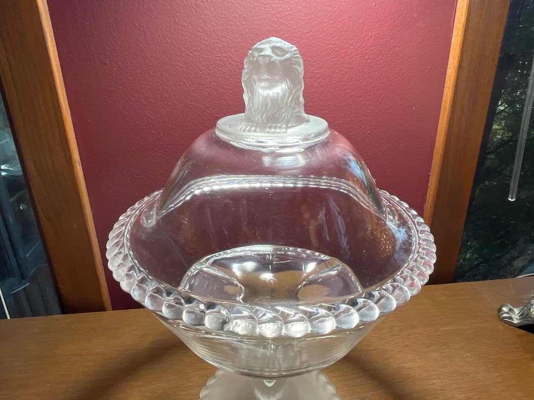 EAPG Lion Head Gillinder & Sons Frosted Glass Compote 1880s Candy Dish ...