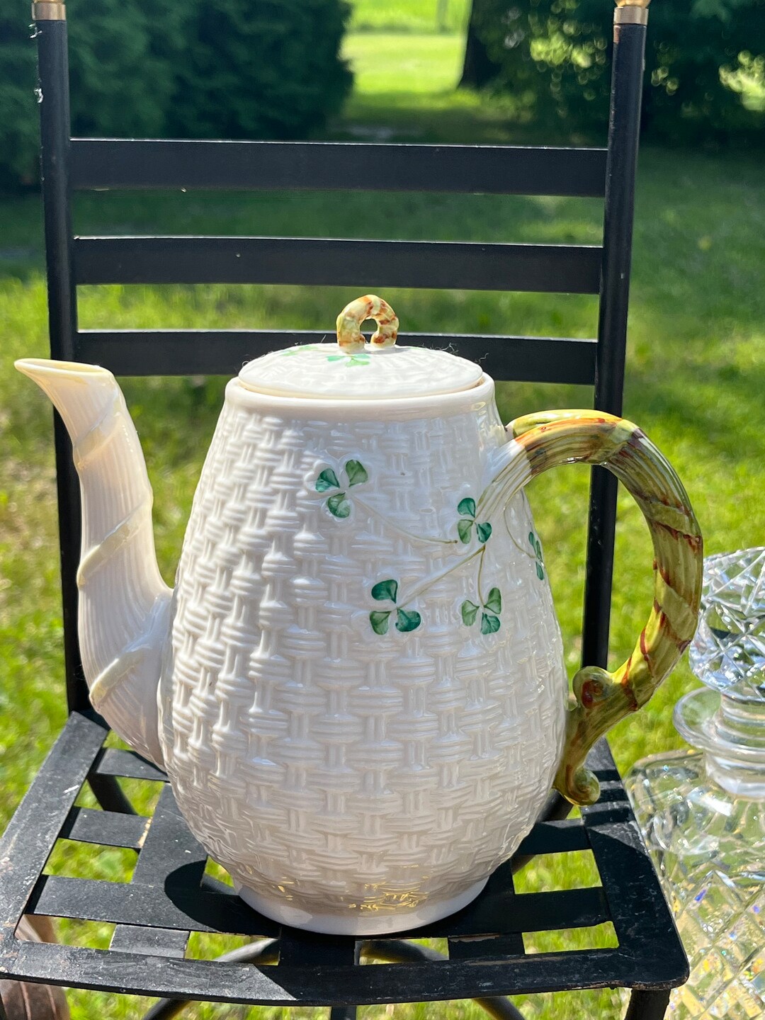 Belleek Shamrock Tea Pot Tea Pot 6th Green Mark Ivory on Ivory Pattern ...