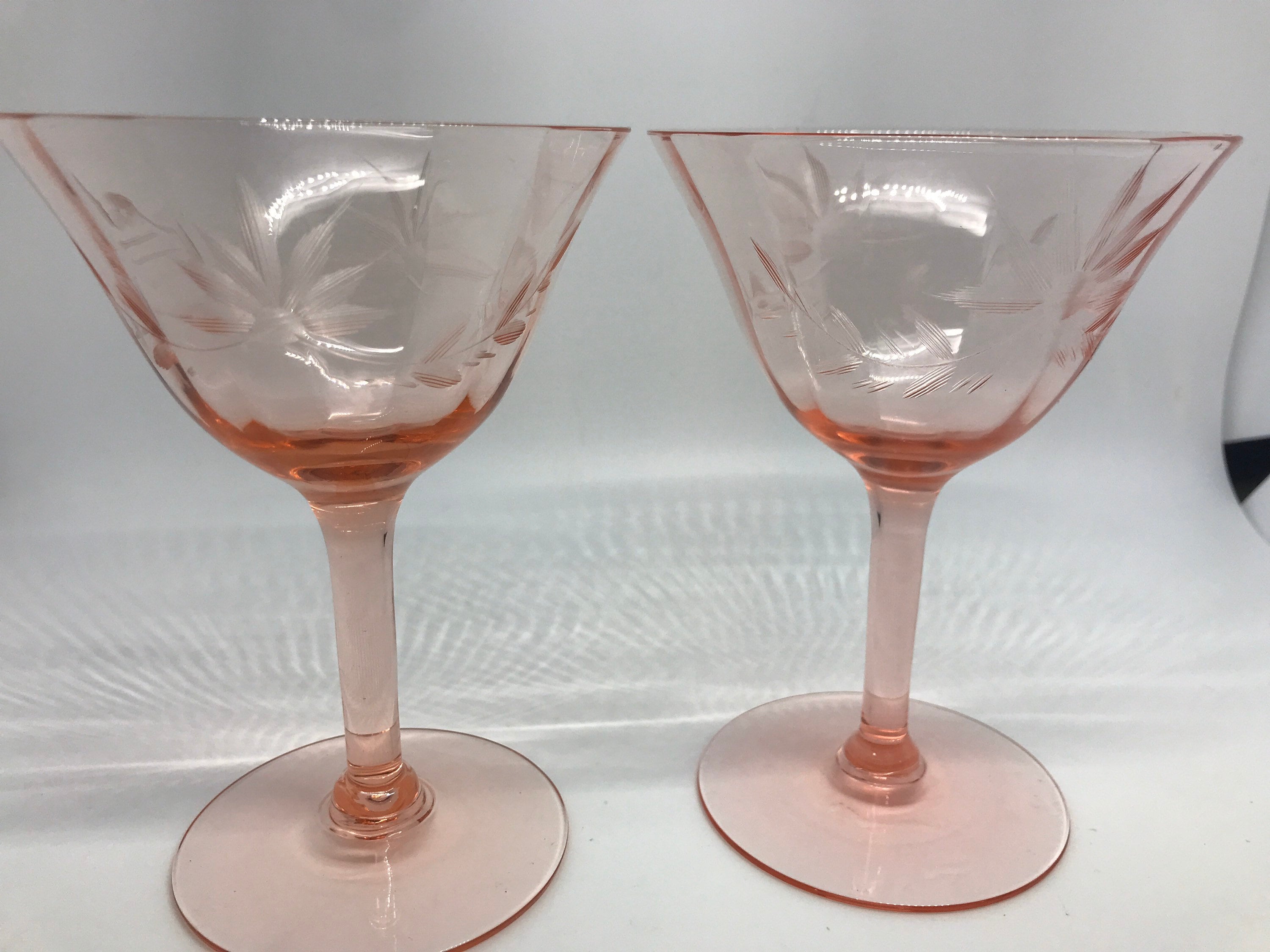 Pink Crystal Wine Glasses Depression Glass Etched Optic Etsy