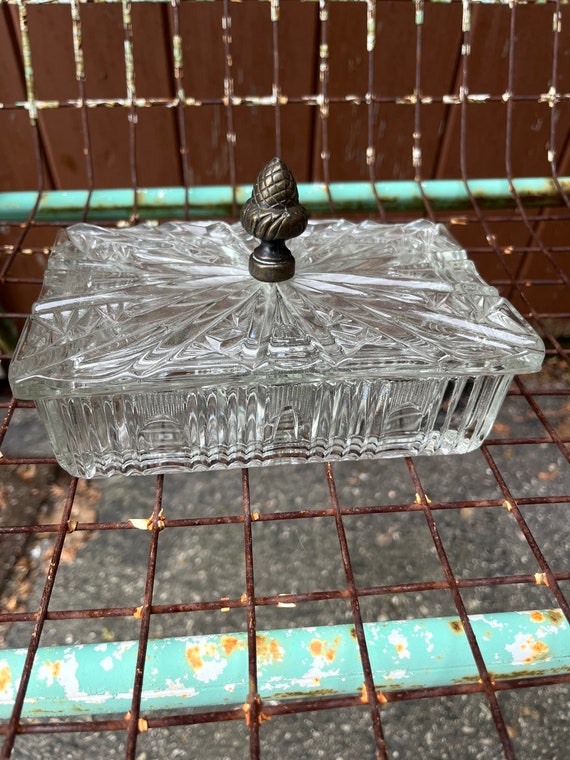 Crystal Glass Box with Lid Acorn Handle Trinket Dish … - Gem