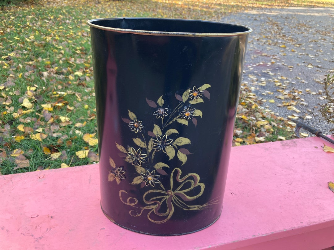 Garbage Can, Art Deco, Gold Flower, Mid Century Modern, MCM, Vintage ...