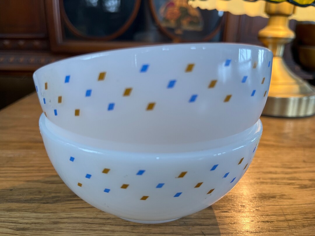 2 Glass Bowl, Termocrisa, Mexico, White Milk, Glass Bowl, Blue Gold ...