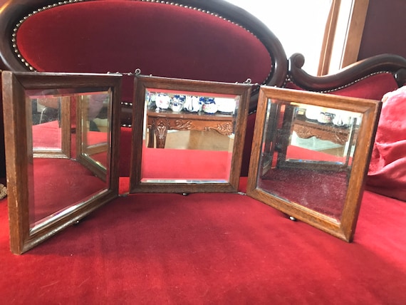 Antique Victorian Hanging-Tabletop Tri-Fold Mirror embossed | Etsy