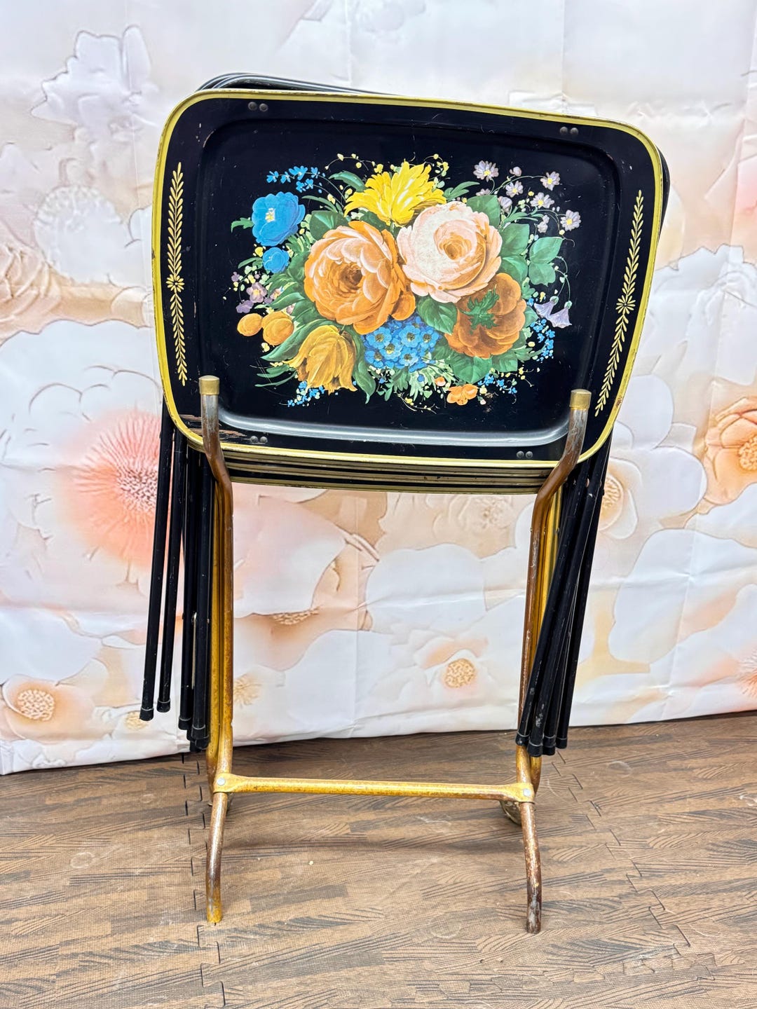 Folding Metal Tray, Vintage 40s, TV Table, Snack Tray, Flower Floral ...
