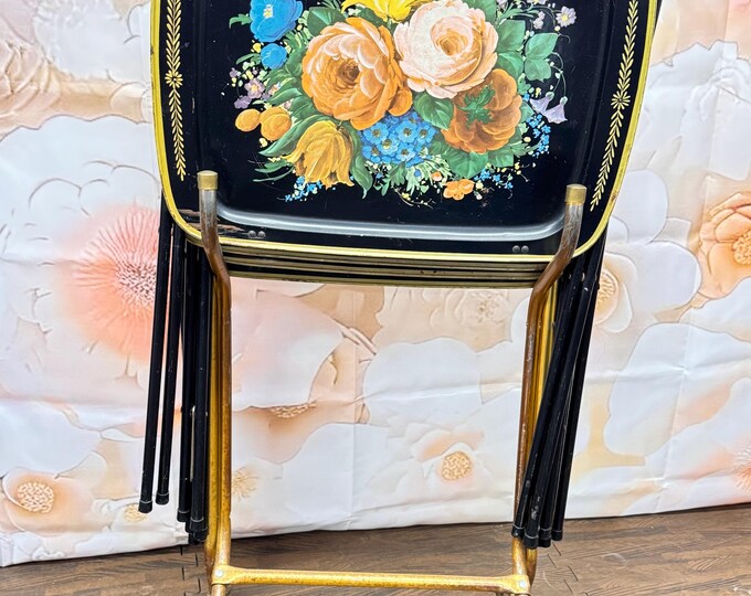 Folding Metal Tray, Vintage 40s, TV Table, Snack Tray, Flower Floral ...
