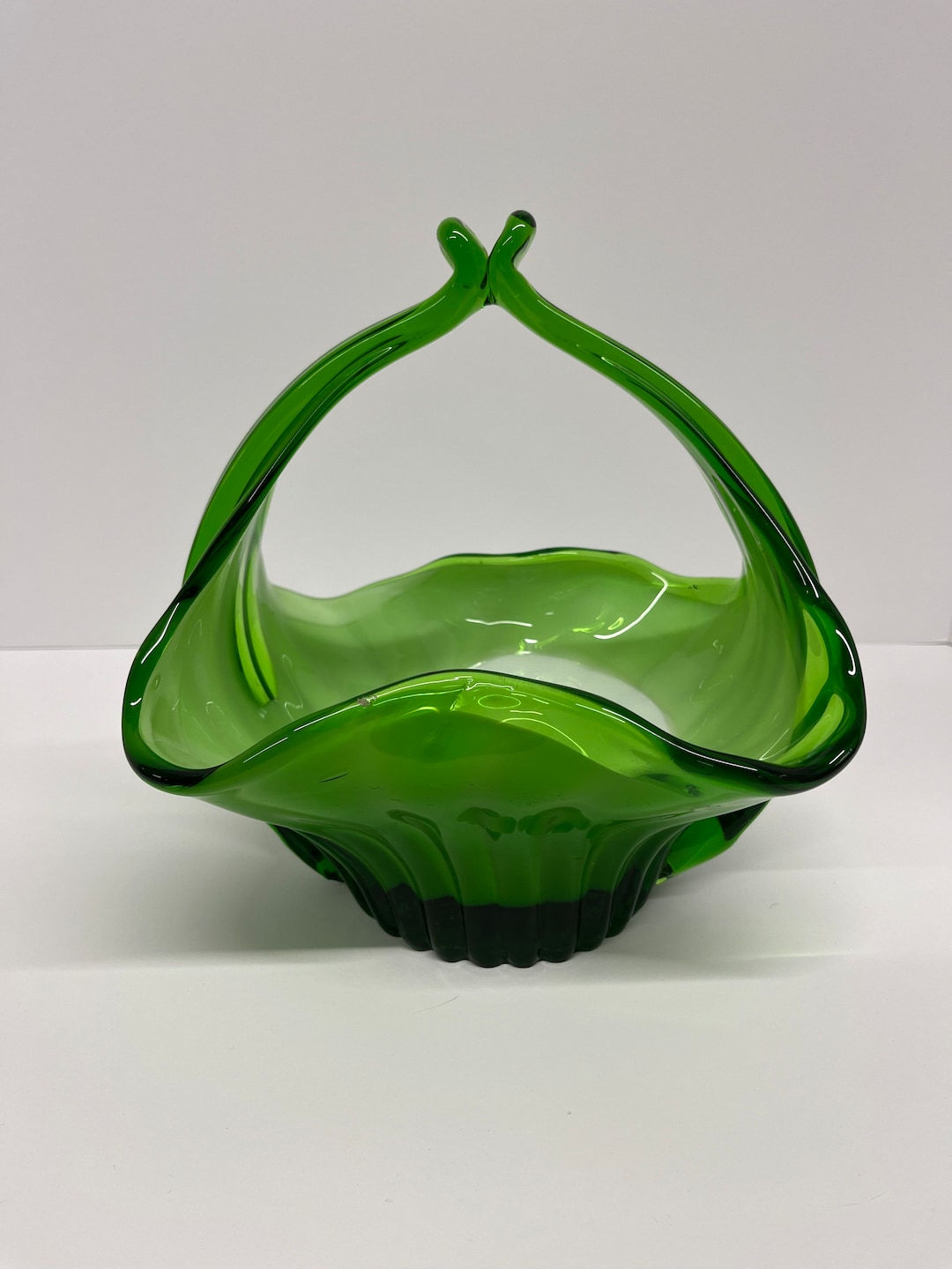 Art Glass Basket Cased, Art Glass, Czech Glass Art, Emerald Green and ...